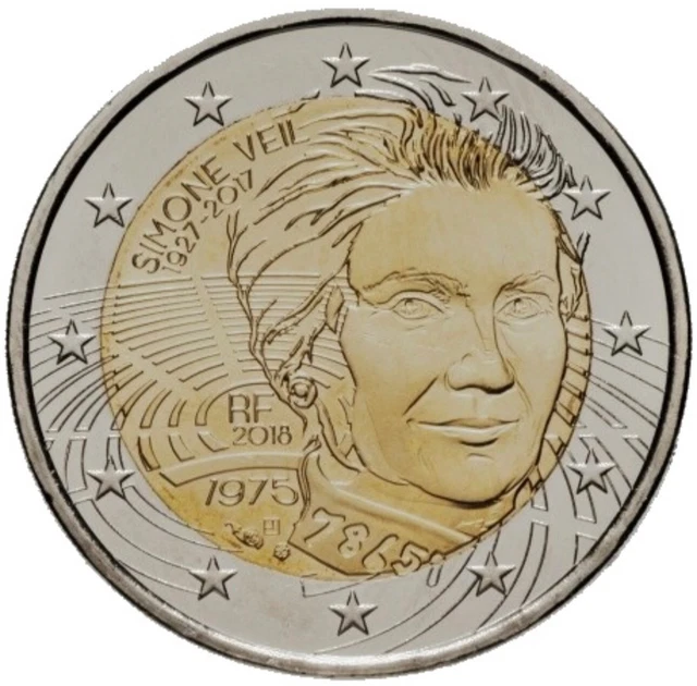 PIÈCE RARE DE 2 euros Simone Veil 1975 (1927-2017) Très bon état. EUR 1 ...