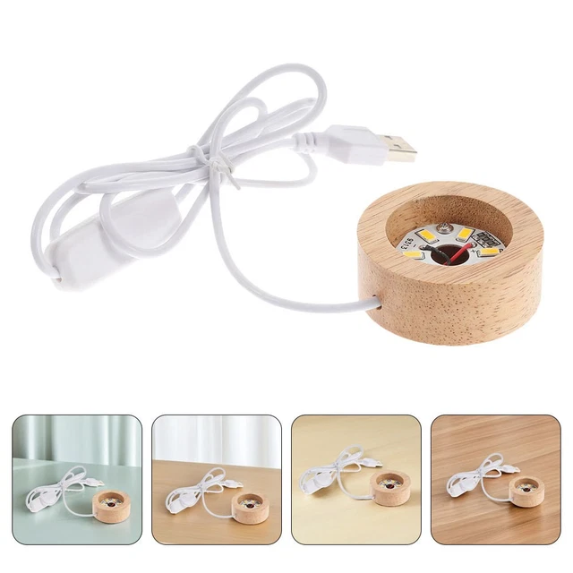 MINI ROUND WOOD LED Lighted Display Base for Crystal Ball Resin Art ...