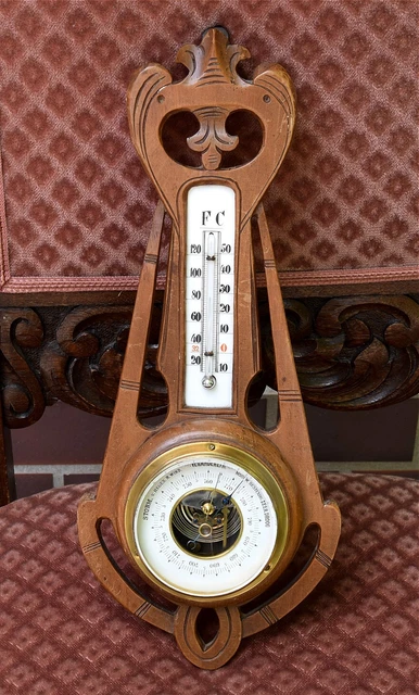 JUGENDSTIL WETTERSTATION BAROMETER Thermometer antik Celsius und ...