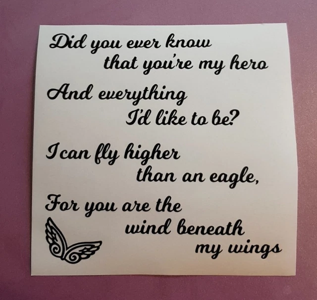 YOU ARE THE Wind Beneath my Wings Song Lyrics Vinyl Sticker/Decal Wall ...