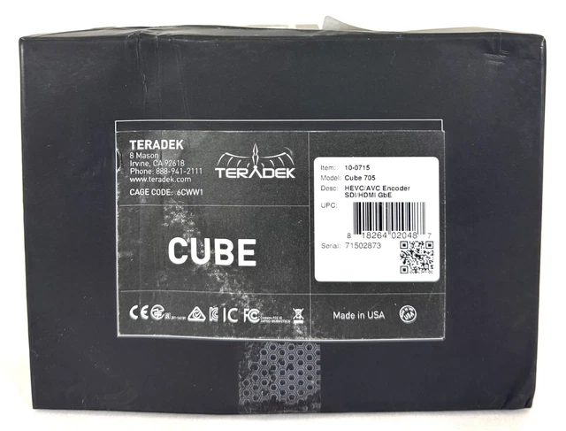 TERADEK CUBE 705 HEVC/AVC Encoder H.265 SDI/HDMI GbE- New In Open Box ...