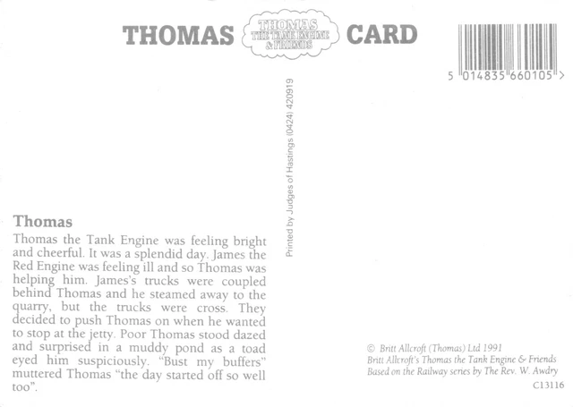 THOMAS THE TANK Engine Postcard Thomas Large Size Used Unused Gd Plus V ...