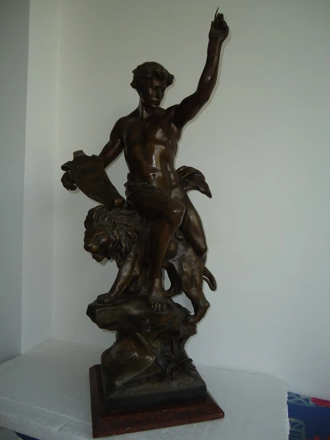 EMILE PICAULT 1833/1915.STATUE Sculpture Regule "Lion Apollon "La Force ...