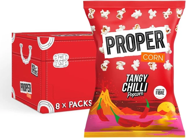 PROPER TANGY CHILLI Popcorn - 8 x 70g | Gluten Free, Vegan Snack ...