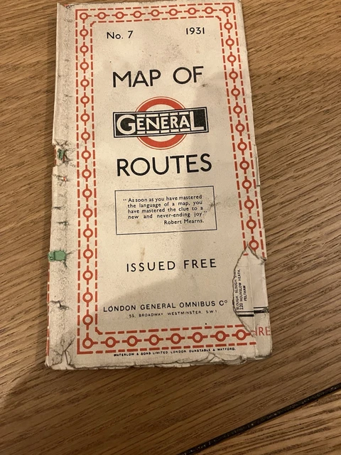 VINTAGE MAP OF General Routes No.7 1931 London General Omnibus Company ...