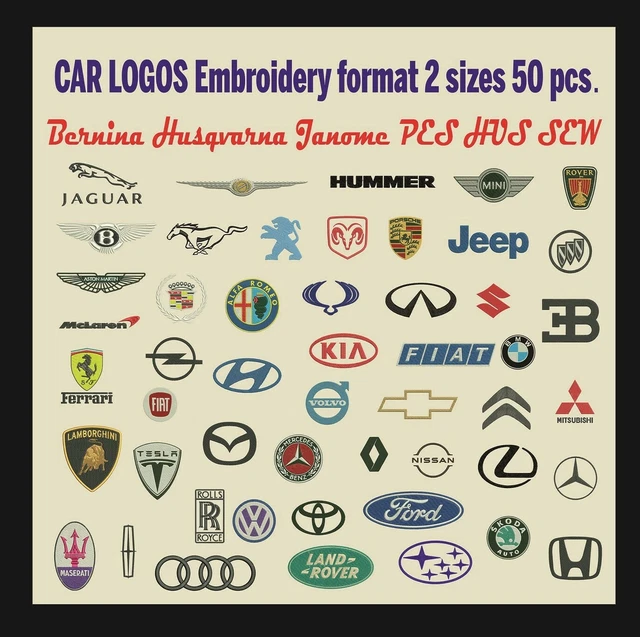 CAR LOGO EMBROIDERY collection logos pes .hus sew 50 pieces £4.81 ...
