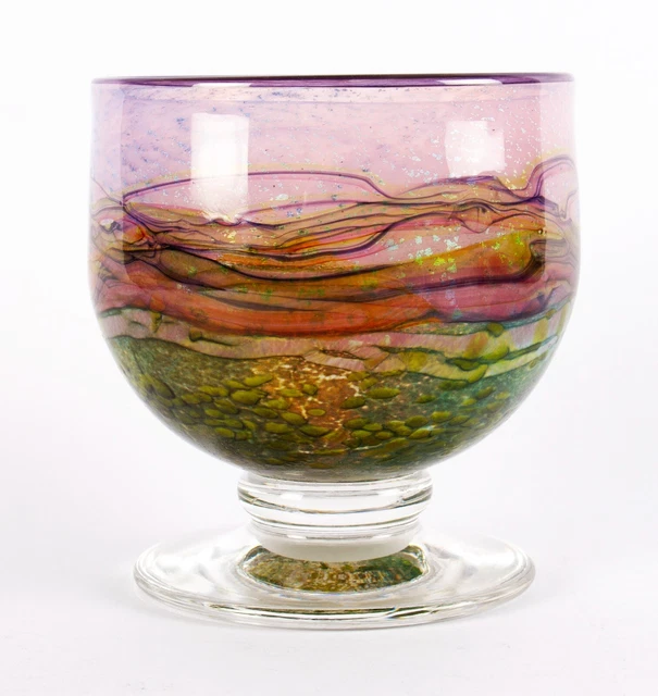 JONATHAN HARRIS HORIZON pattern pedestal glass bowl vase with stylised ...