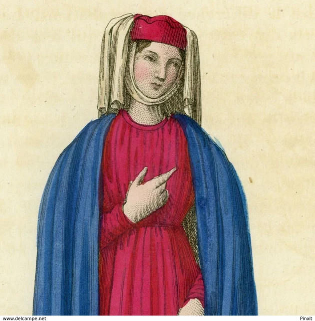 AGNÈS DE LA Queue épouse du seigneur de Trainel Gravure originale ...