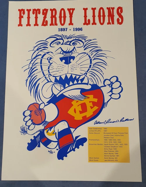 FITZROY / BRISBANE LIONS Allan Ruthven (1950 Brownlow Medallist) SIGNED ...