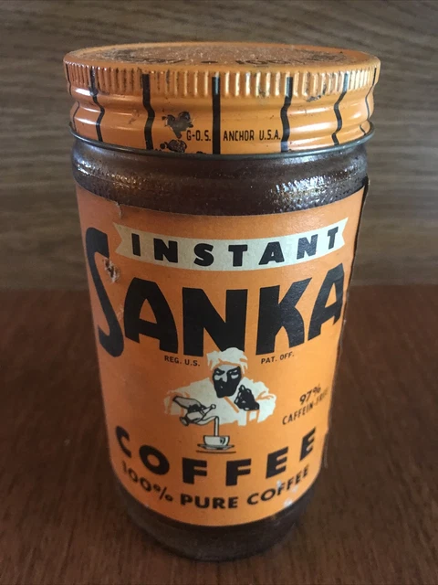 VINTAGE SANKA INSTANT Coffee 4 OZ. Glass Jar With Lid and Paper Label ...