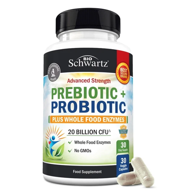 BIO SCHWARTZ ADVANCED Strength Prebiotic+ Probiotic 30 Capsules BBE 12/ ...