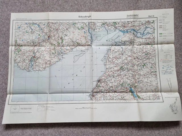 ORIGINAL WW2 GERMAN INVASION / AIRFORCE MAP Of KIRKCUDBRIGHT 1938 EUR ...