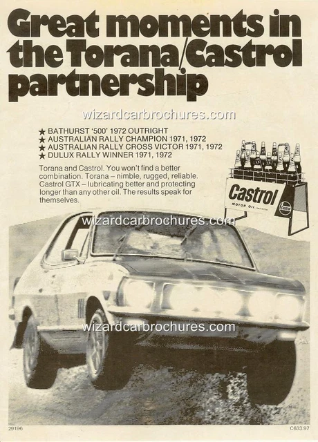 1973 PETER BROCK Hdt Castrol Gtx Gtr Xu1 Torana A3 Poster Ad Sales ...