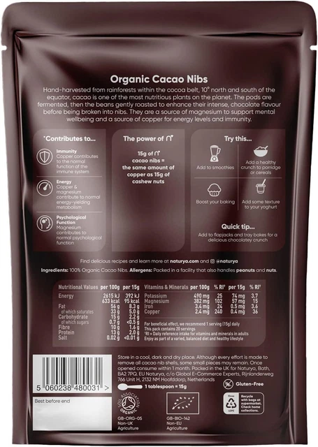 NATURYA ORGANIC CACAO Nibs, 300g £11.32 - PicClick UK