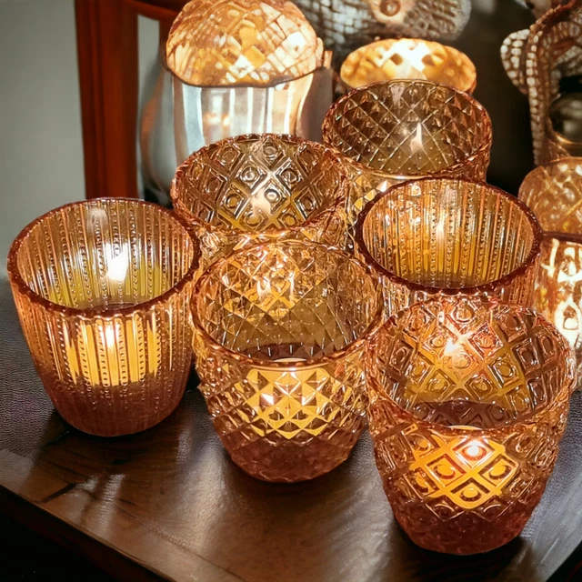 6 TEELICHT HALTER Glas Teelichthalter Gläschen Kerzenhalter Tischdeko ...