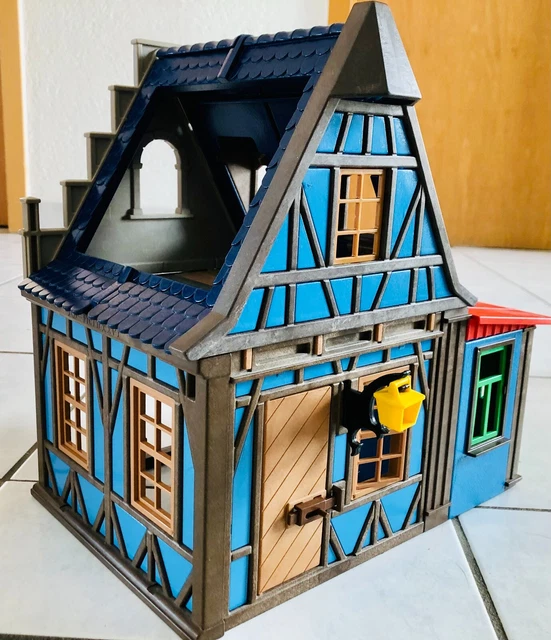 PLAYMOBIL FACHWERKHAUS HAUS blau mit Scheune Ritter Mittelalter EUR 35 ...
