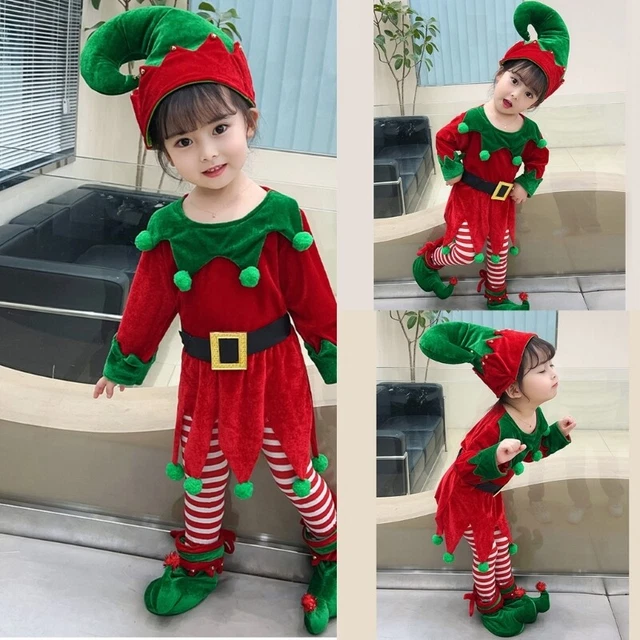 ELF COSPLAY OUTFIT with Elf Suits Elf Hat and Shoe Covers for Boy Girl ...