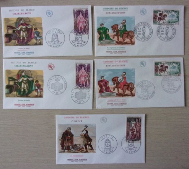 ENVELOPPES PREMIER JOUR 1966 Histoire de France Clovis Charlemagne Vercingétorix EUR 6,50 ...