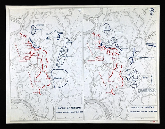 WEST POINT CIVIL War Map Battle of Antietam Sharpsburg Virginia - 10 AM ...