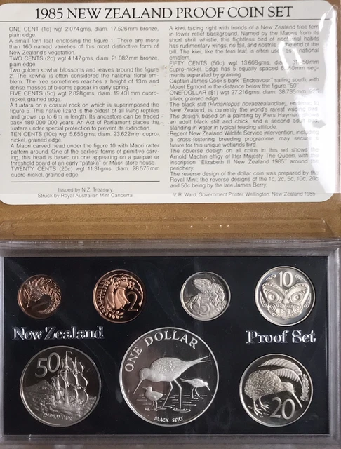 NEW ZEALAND 1985 Proof Coin Set 1 Cent - $1 Dollar ~ Black Stilt ...