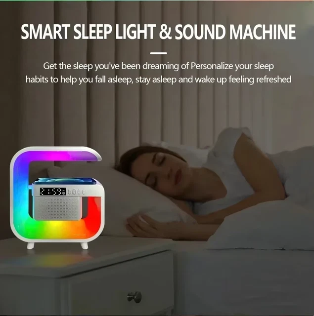 MULTIFUNCTION ALARM CLOCK Wireless Charger Bluetooth Speaker RGB Night ...