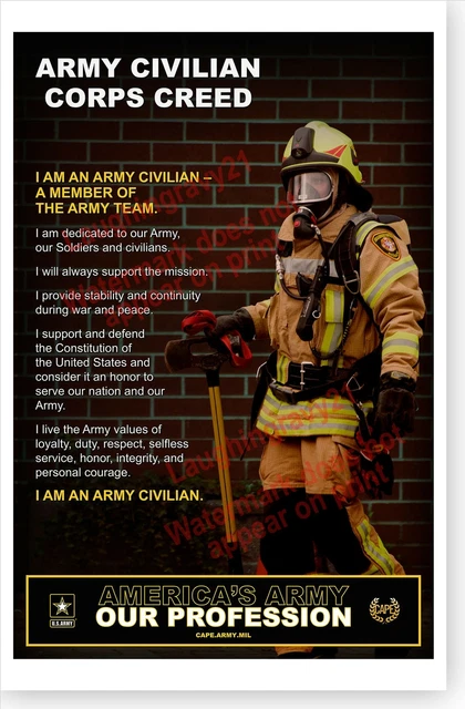 US ARMY CIVILIAN Corps Creed Americas Army Our Profession CAPE Poster £ ...