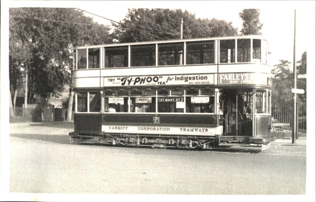 ORIGINAL REAL PHOTOGRAPH Tram Cardiff Typhoo Tea tramcar vintage circa ...