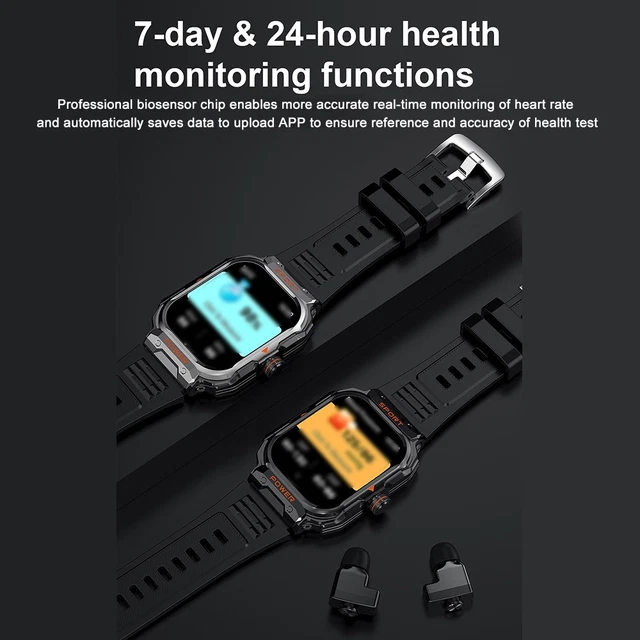 BLACK SMARTWATCH WITH Earbuds 2.01-inch IPS High-Clear Screen Sports ...