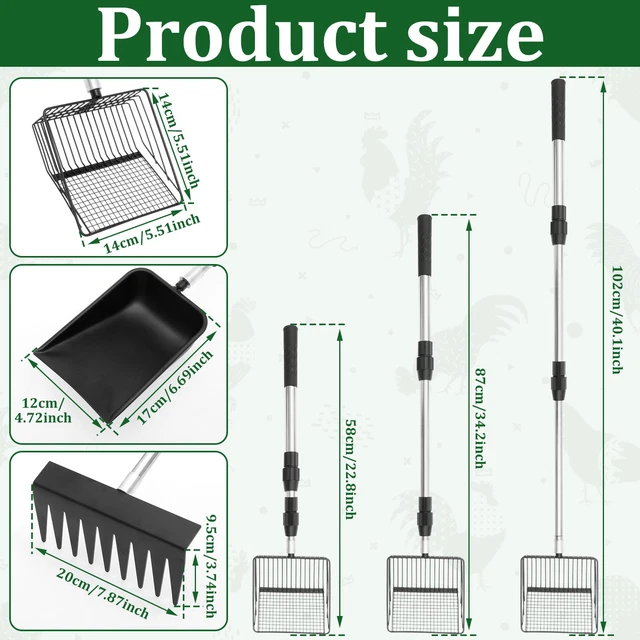 SIFTING SHOVEL WITH Stretchable Handle Iron Chicken Litter Scoop ...