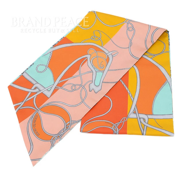 YA05 HERMES MAXI Twilly Cut Coup De Fouet Au Bloc Orange/Turquoise/Rose ...