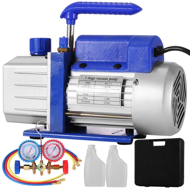 4CFM VACUUM PUMP R134A Refrigeration 1/3HP Gauges Air Conditioning ...