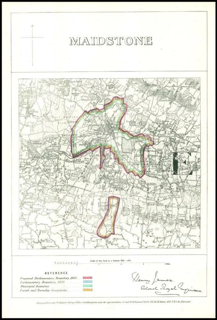 1868 KENT BOUNDARY Commission Ordnance MAP PLAN of MAIDSTONE (BC102) £ ...
