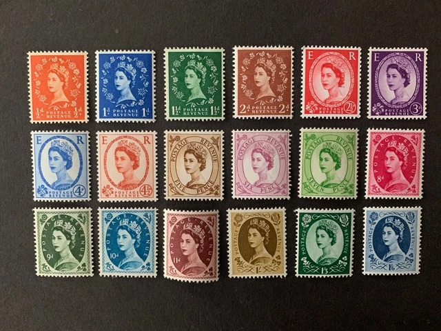 Great Britain 1952 1967 Wilding Definitive Basic Stamp Set 18v Mnh Mint