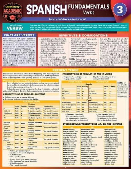 SPANISH FUNDAMENTALS 3 - Verbs: A Quickstudy Laminated Reference Guide ...