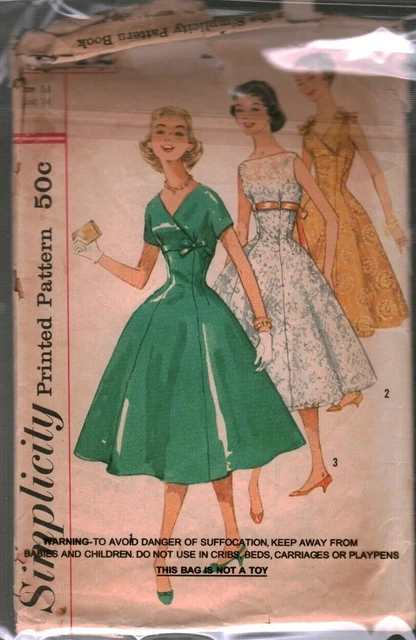 1842 VINTAGE SIMPLICITY SEWING Pattern Misses 1950s One Piece Dress 14 ...
