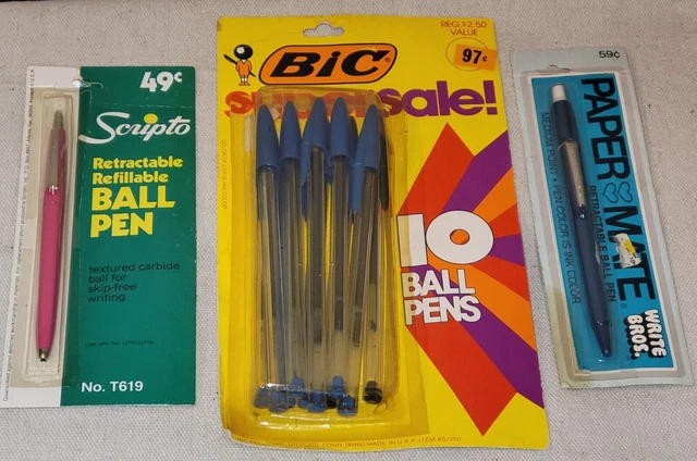 LOT OF 3 Vintage NOS BIC, Scripto, Paper Mate Ball Pens ~ New In ...