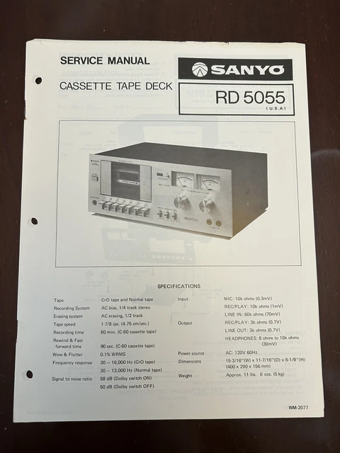 SANYO RD 5055 Cassette Tape Deck Service Manual Vintage OEM Diagrams £ ...