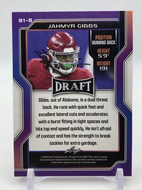 2023 LEAF DRAFT - Base V1 Red #B1-8 Jahmyr Gibbs (RC) Rookie Card Rare ...