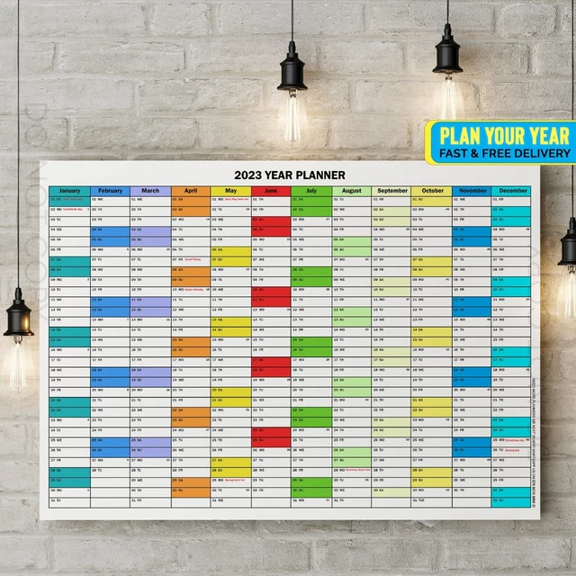 2023 FULL YEAR Wall Planner Home Office 2023 Calendar UK Unmounted A2 ...