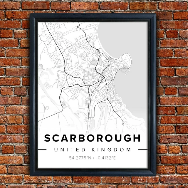 MAP OF SCARBOROUGH Poster Black and White Map Novelty Gift Framed Art ...