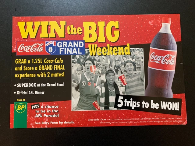 COCA-COLA ADVERTISING POSTER "Win the Big Grand Final Weekend" BP 1998 ...