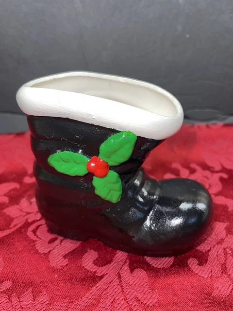 VINTAGE 1950’S LARGE Ceramic SANTA CLAUS BOOT 4”Planter CANDY CANE DISH ...