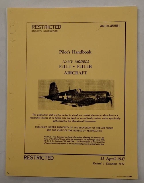 CORSAIR NAVY MODELS F4U-4 & F4U-4B Aircraft Pilots Handbook-Copy £14.27 ...