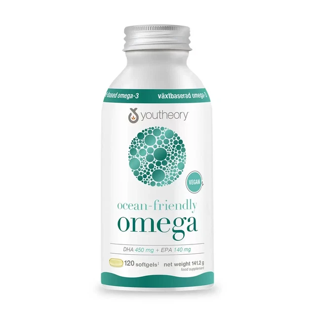 YOUTHEORY OCEAN FRIENDLY Omega DHA 450mg EPA 140mg Omega Algae Oil 120 ...