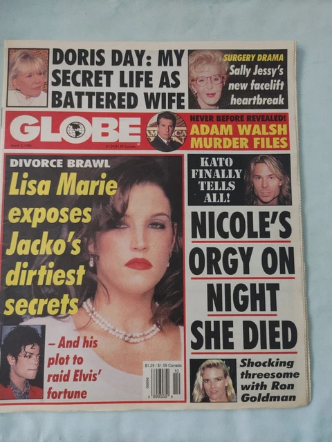 GLOBE MAGAZINE 3/3/1996, Lisa Marie, JACKO, Nicole Brown, Adam Walsh ...