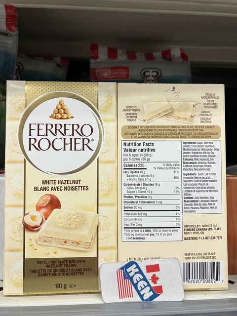 FERRERO ROCHER PREMIUM Chocolate Bar, White Hazelnut Bar, 90g, Exp ...