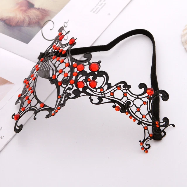 DIAMANTES VENETIAN HALF-FACE PROM BALL MASK BLACK Metal Masquerade MASK ...