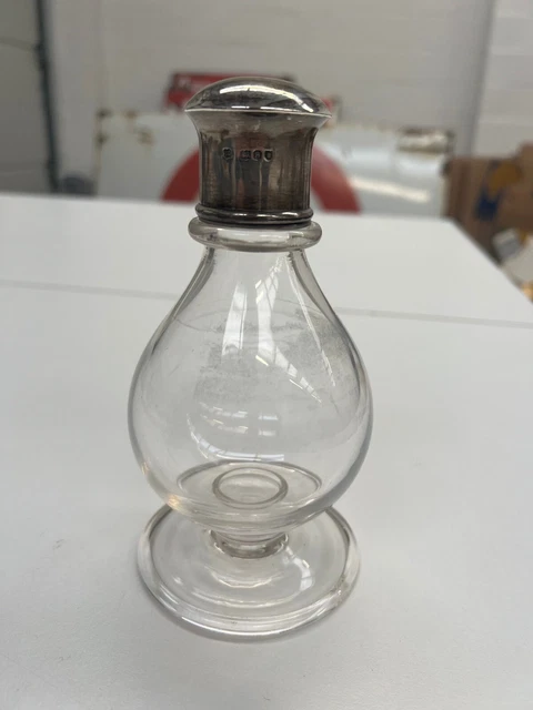 ANTIQUE HALLMARKED SILVER Mounted Glass Holy Water / Oil Bottle ...
