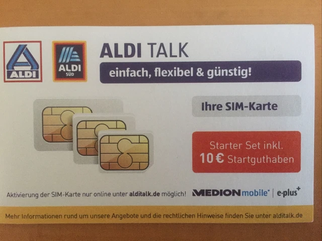 SIMKARTE ALDI TALK Starter Paket Set inkl. 10 Euro Startguthaben MEDION ...