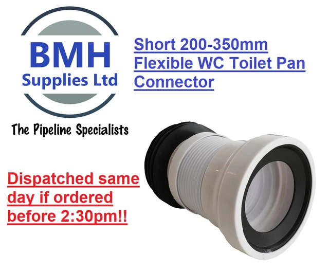 WHITE SOIL PIPE Wc Toilet 200-350Mm Short Flexible Waste Pan Connector ...